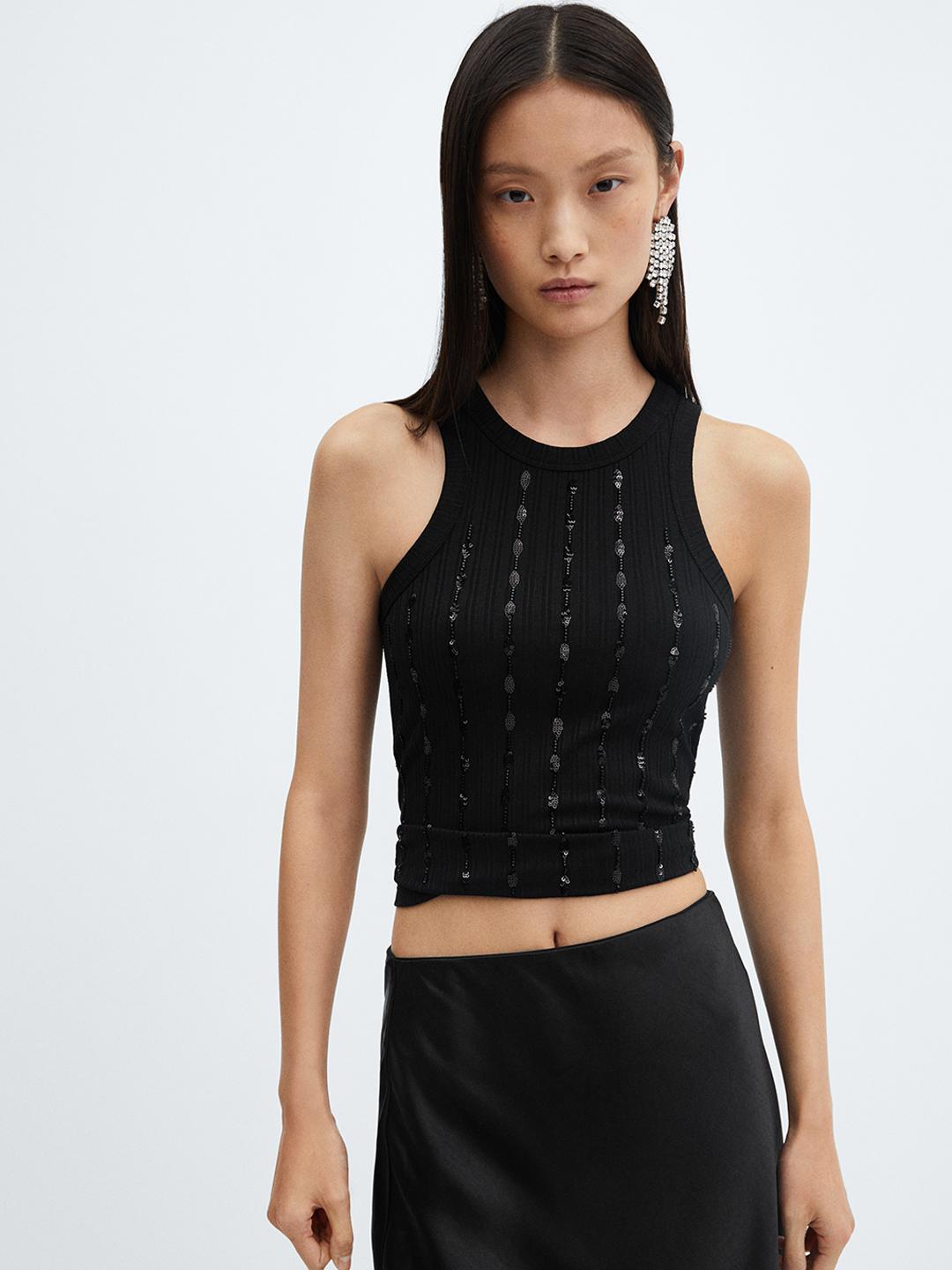 Buy MANGO Sequin Embroidered Knit Top - Tops for Women 28722866 | Myntra