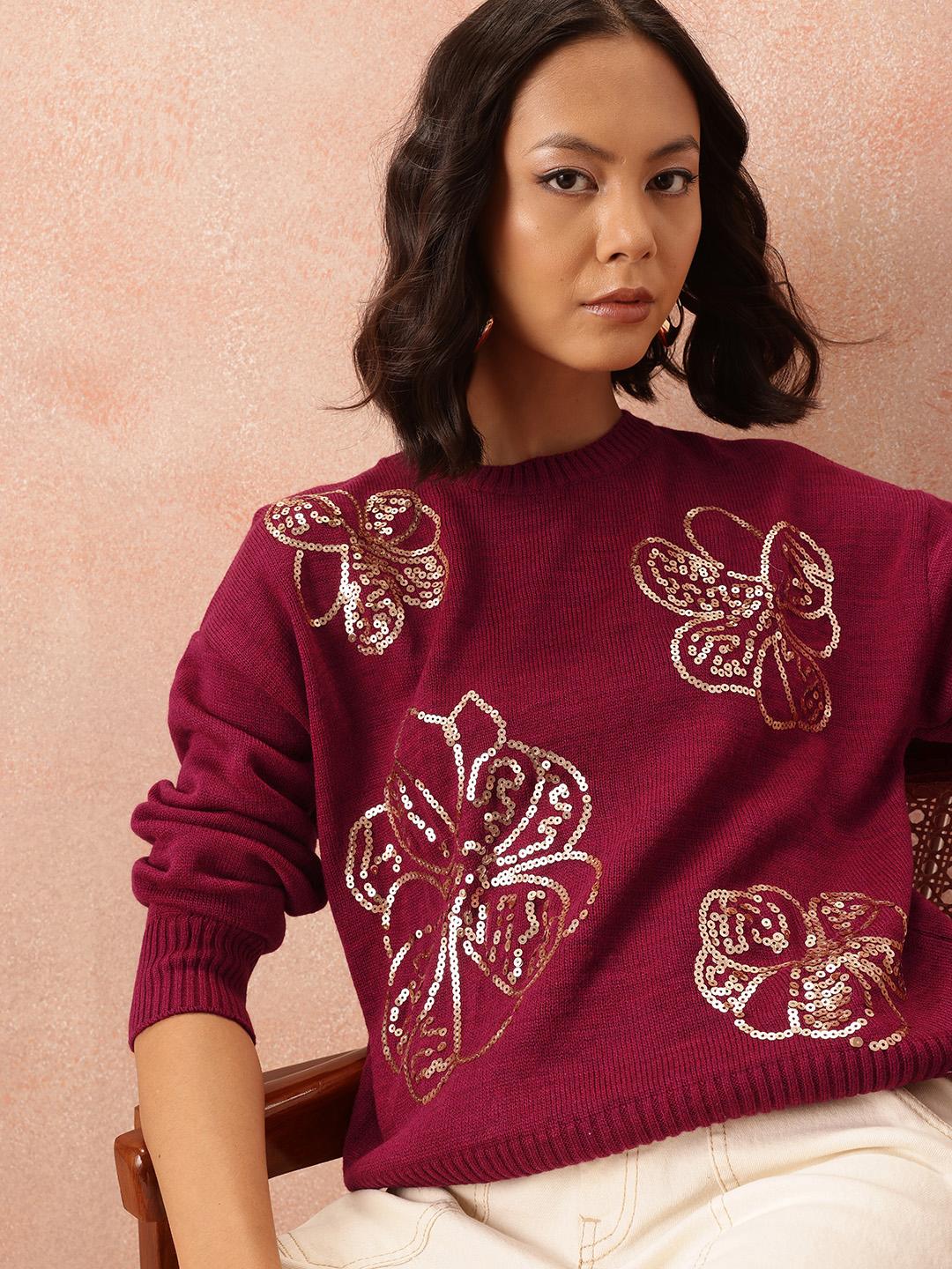 Buy All About You Longline Acrylic Pullover With Sequined Detail ...