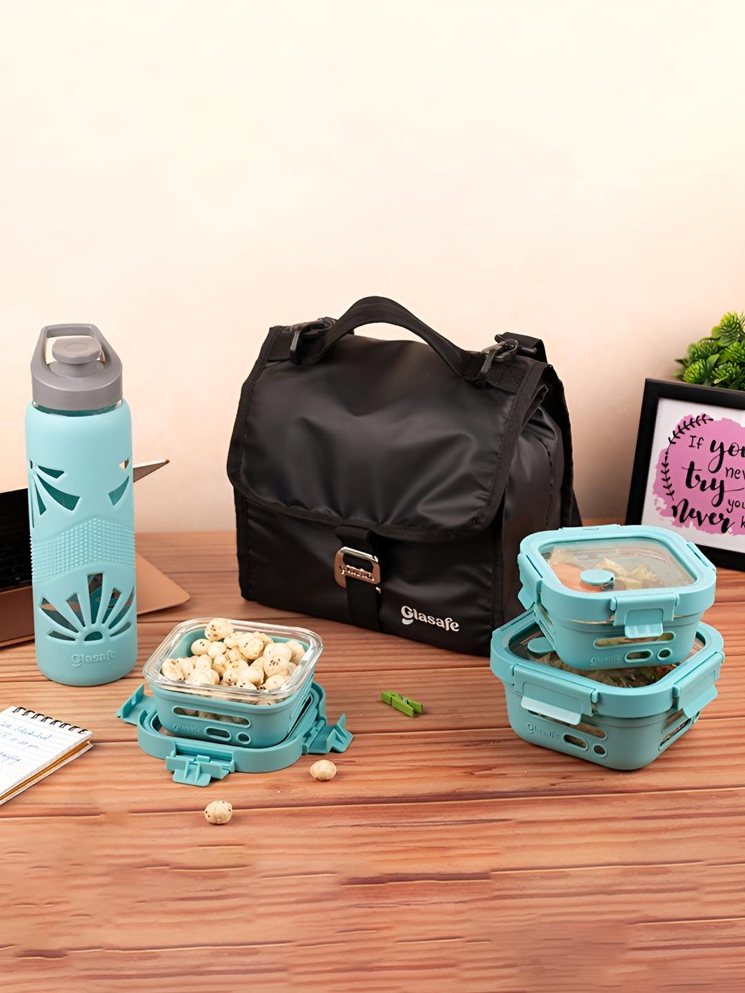 Buy GLASAFE Blue & Black 4 Pieces Trio Grip Leak Proof Lunch Box With ...