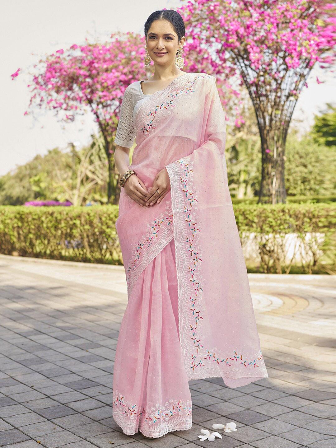 Buy Satrani Embellished Embroidered Organza Saree - Sarees for Women ...