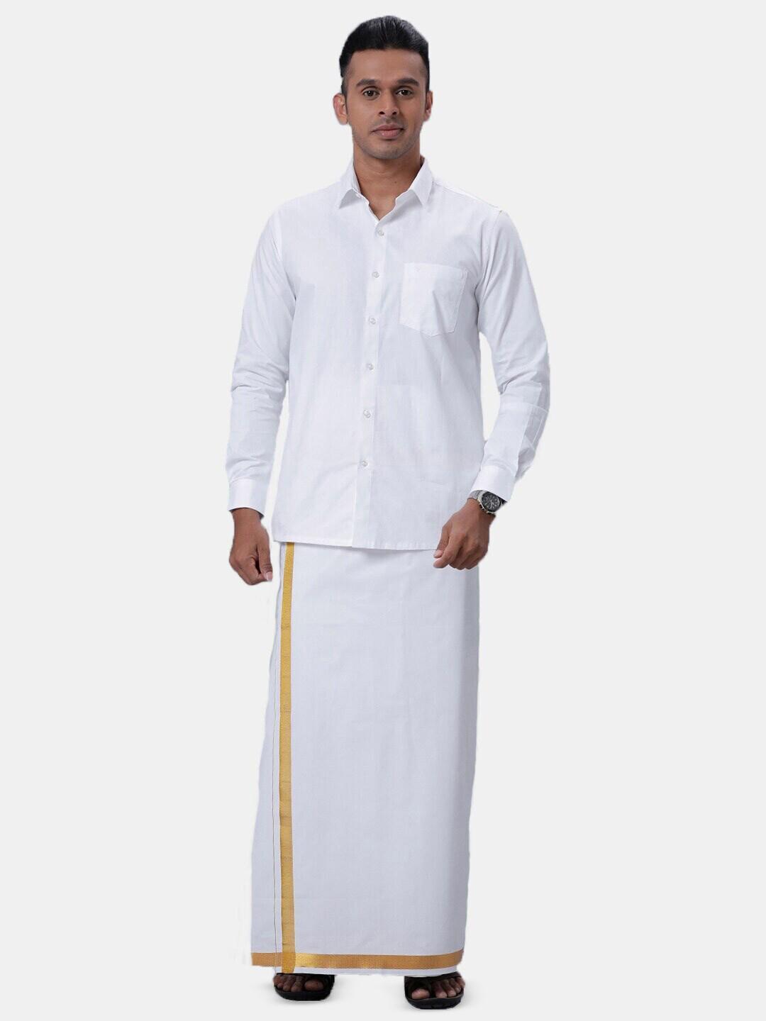 Buy Ramraj Long Sleeves Shirt With Golden Jari Dhoti - Clothing Set for ...