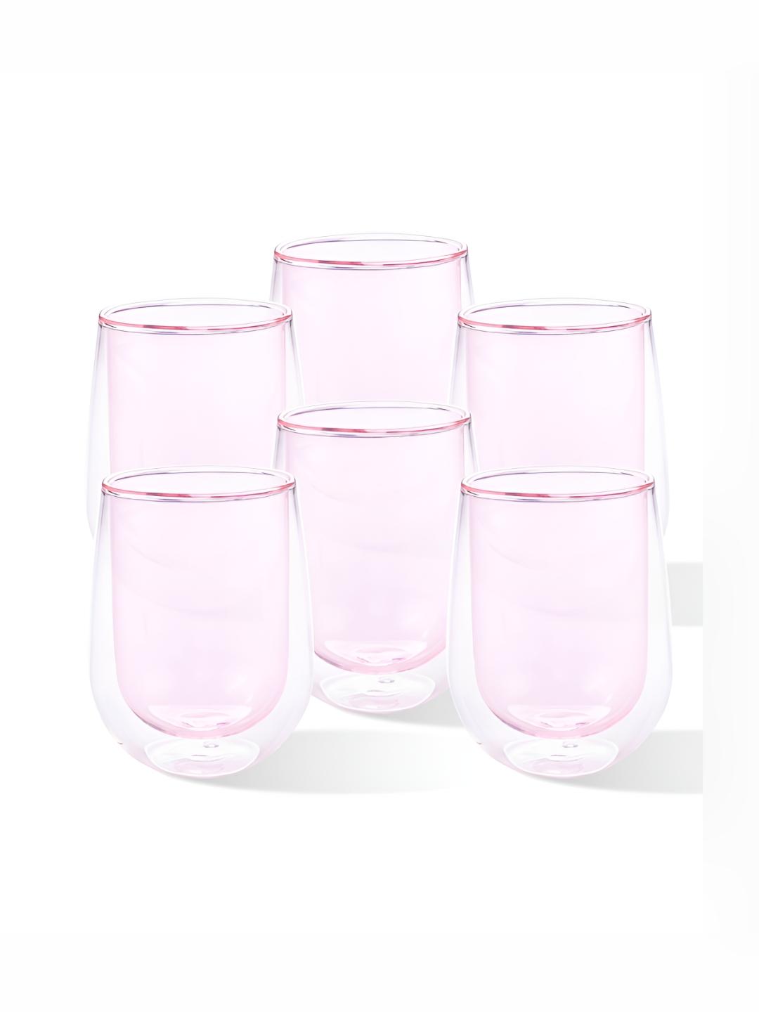 Buy Gleevers Pink Borosilicate Glass Microwave Safe 6 Piece Mugs 190ml ...
