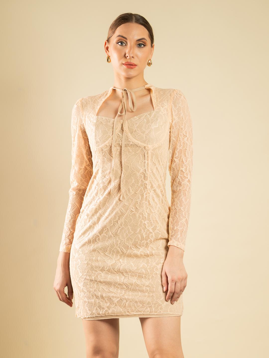 Buy Stylecast X Hersheinbox Tie Up Neck Lace Mini Dress - Dresses for ...
