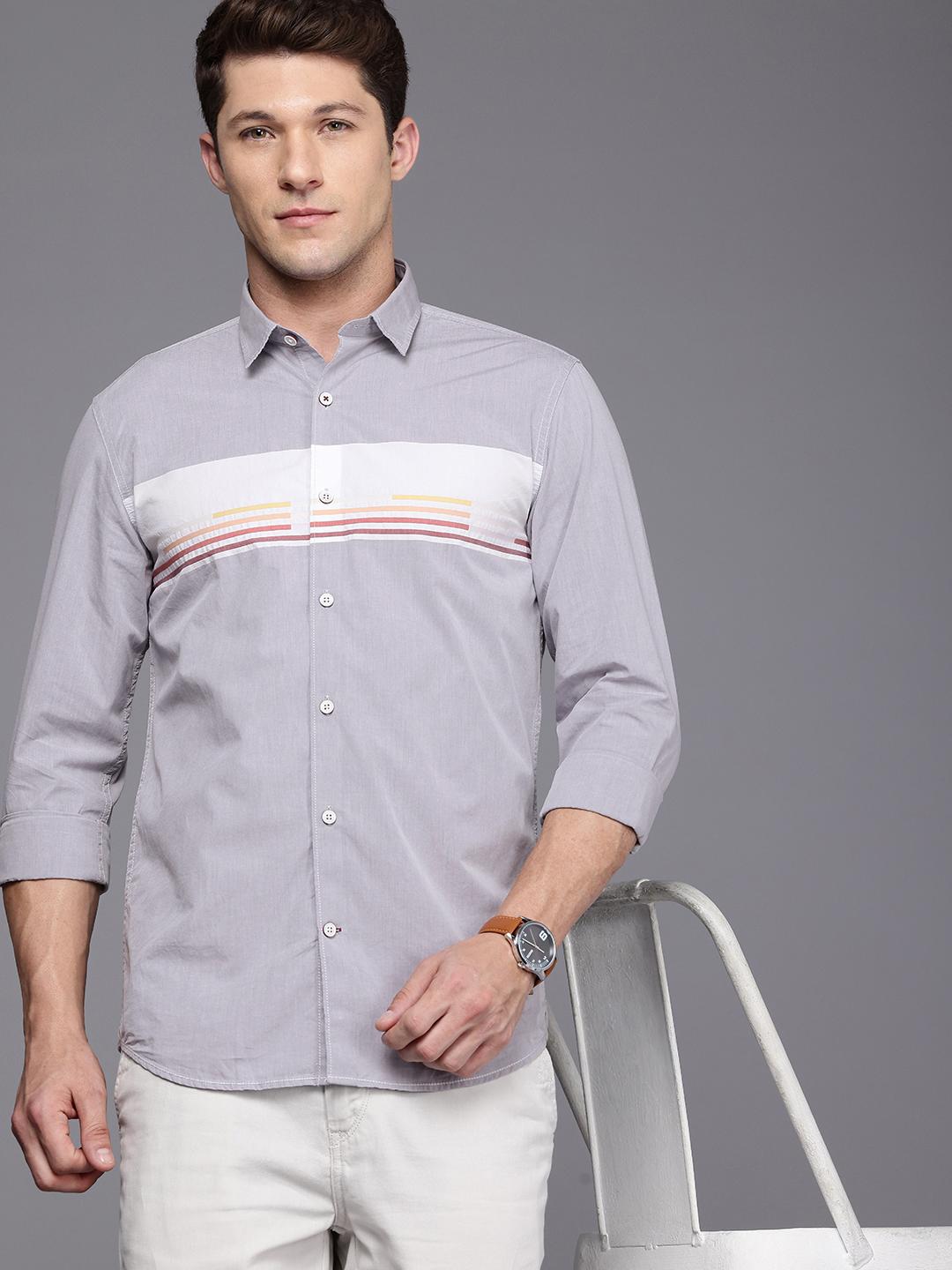 Buy Louis Philippe Sport Pure Cotton Super Slim Fit Horizontal Stripes ...