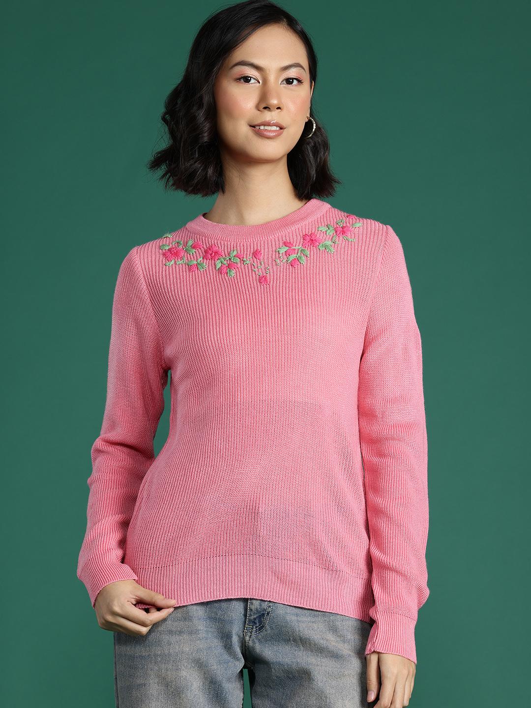 Buy DressBerry Women Floral Embroidered Acrylic Pullover - Sweaters for ...