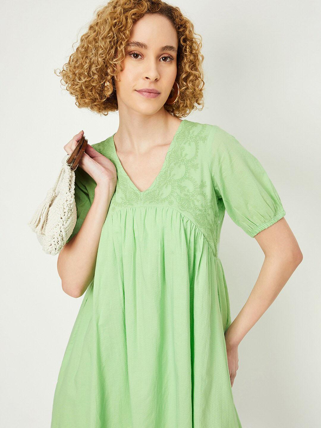 Buy Max Embroidered V Neck Puff Sleeves A Line Dress - Dresses for ...