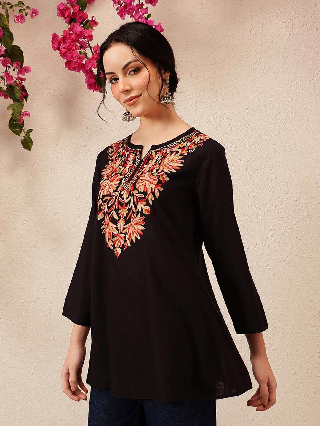 Buy QAZMI Fiza Kashmiri Aari Embroidered A Line Flared Kurti - Kurtis ...