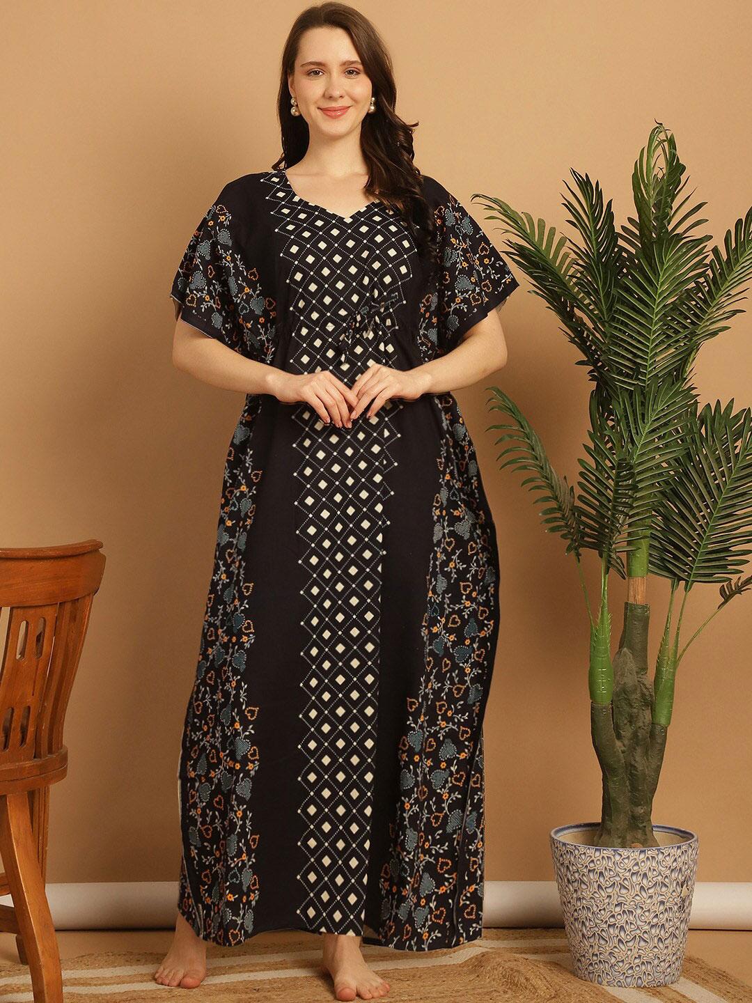 Buy Secret Wish Ethnic Printed Maxi Pure Cotton Kaftan Nightdress ...