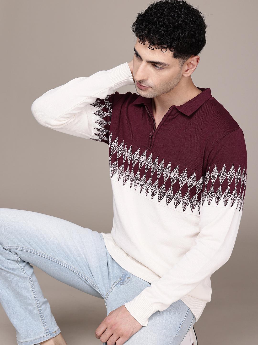 Buy French Connection Geometric Self Designed Pure Cotton Pullover ...
