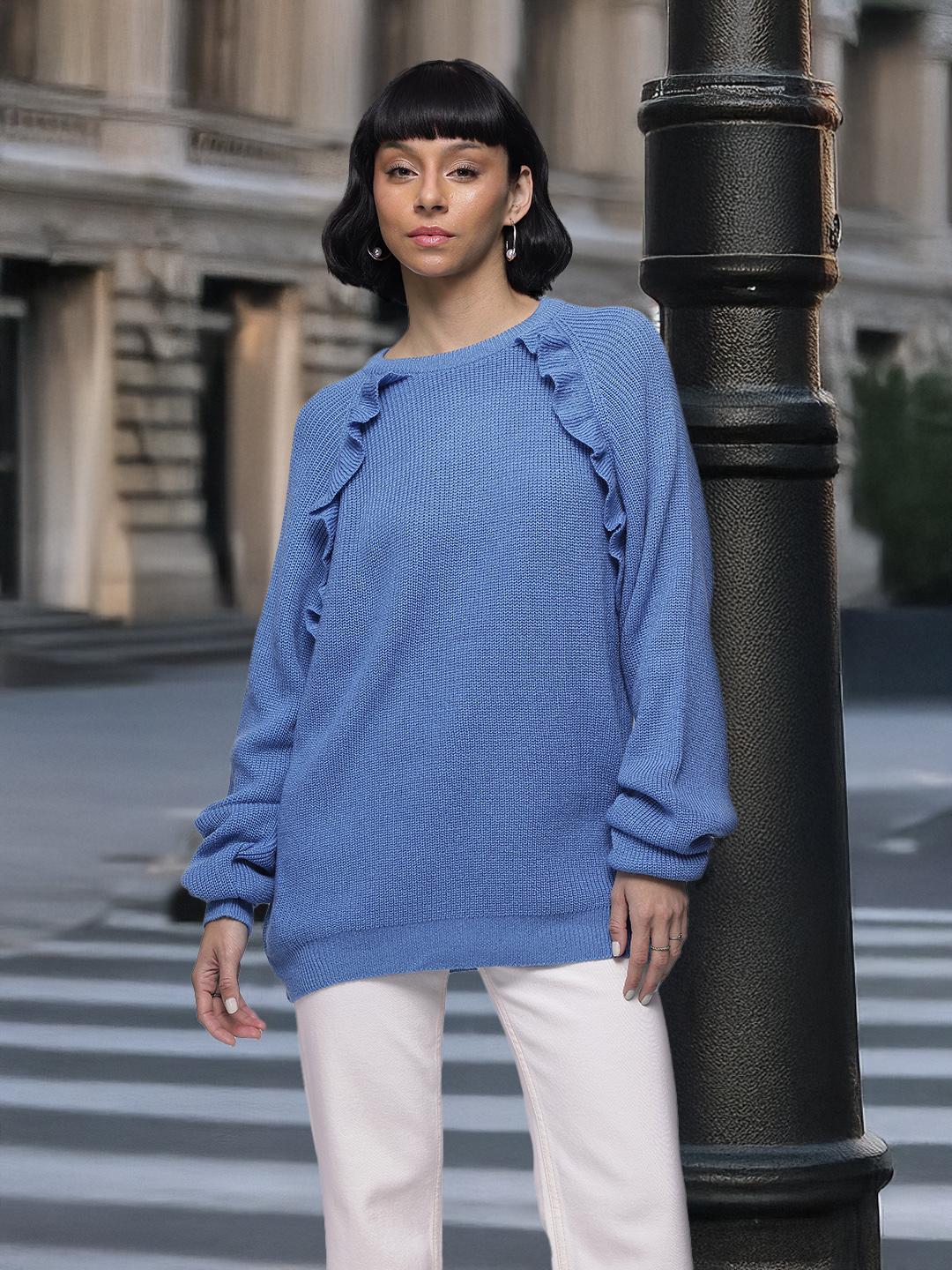 Buy French Connection Knitted Ruffle Detailing Pullover Sweater ...