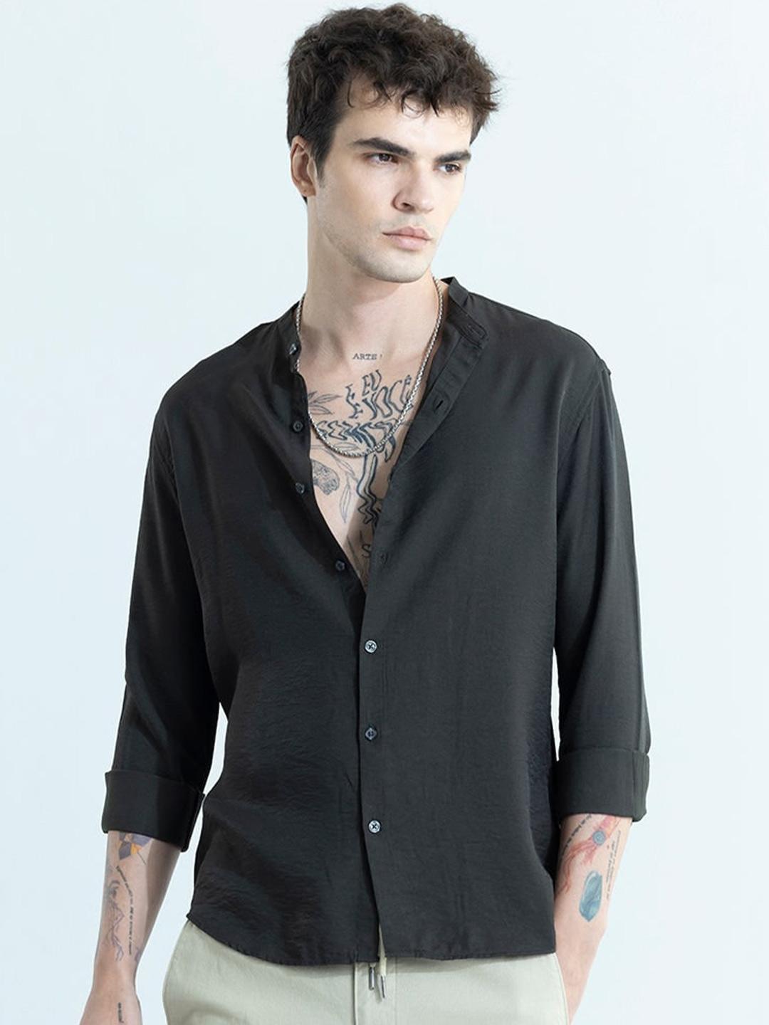 Buy Snitch Classic Slim Fit Mandarin Collar Cotton Casual Shirt ...