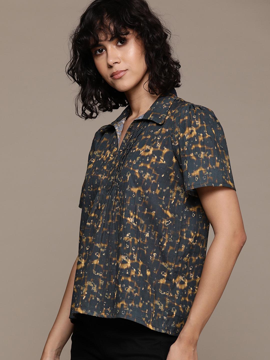 Buy Roadster Abstract Print Cotton Cambric Shirt Style Top - Tops for ...