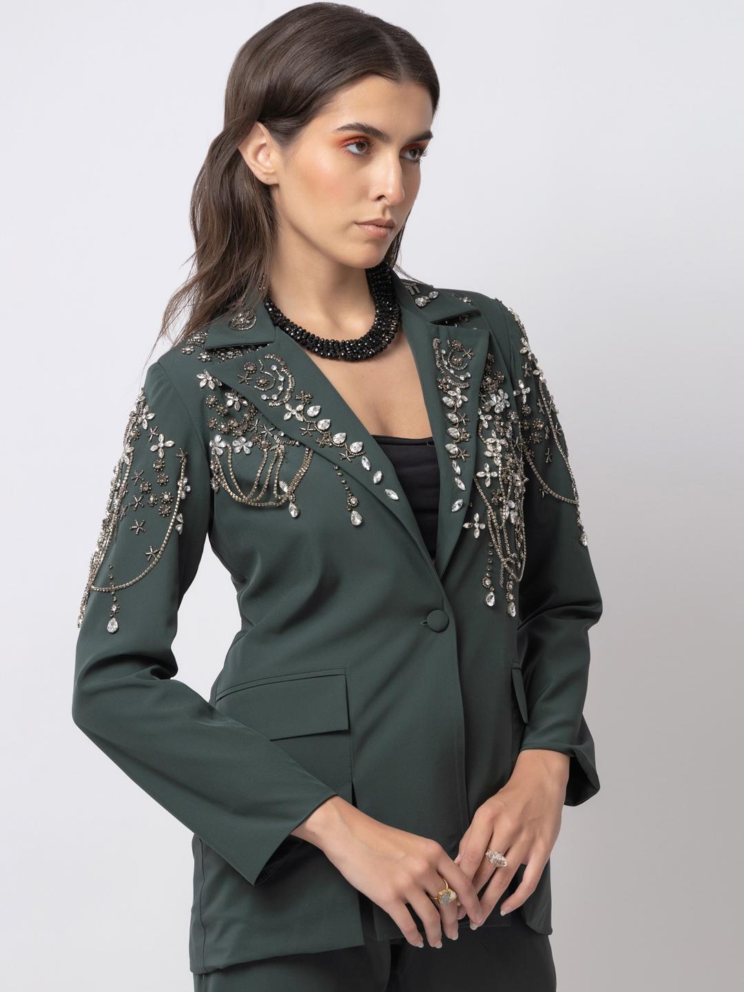 Buy Diwaah Vogue Verve Embellished Notched Lapel Collar Party Blazer - Blazers for Women ...