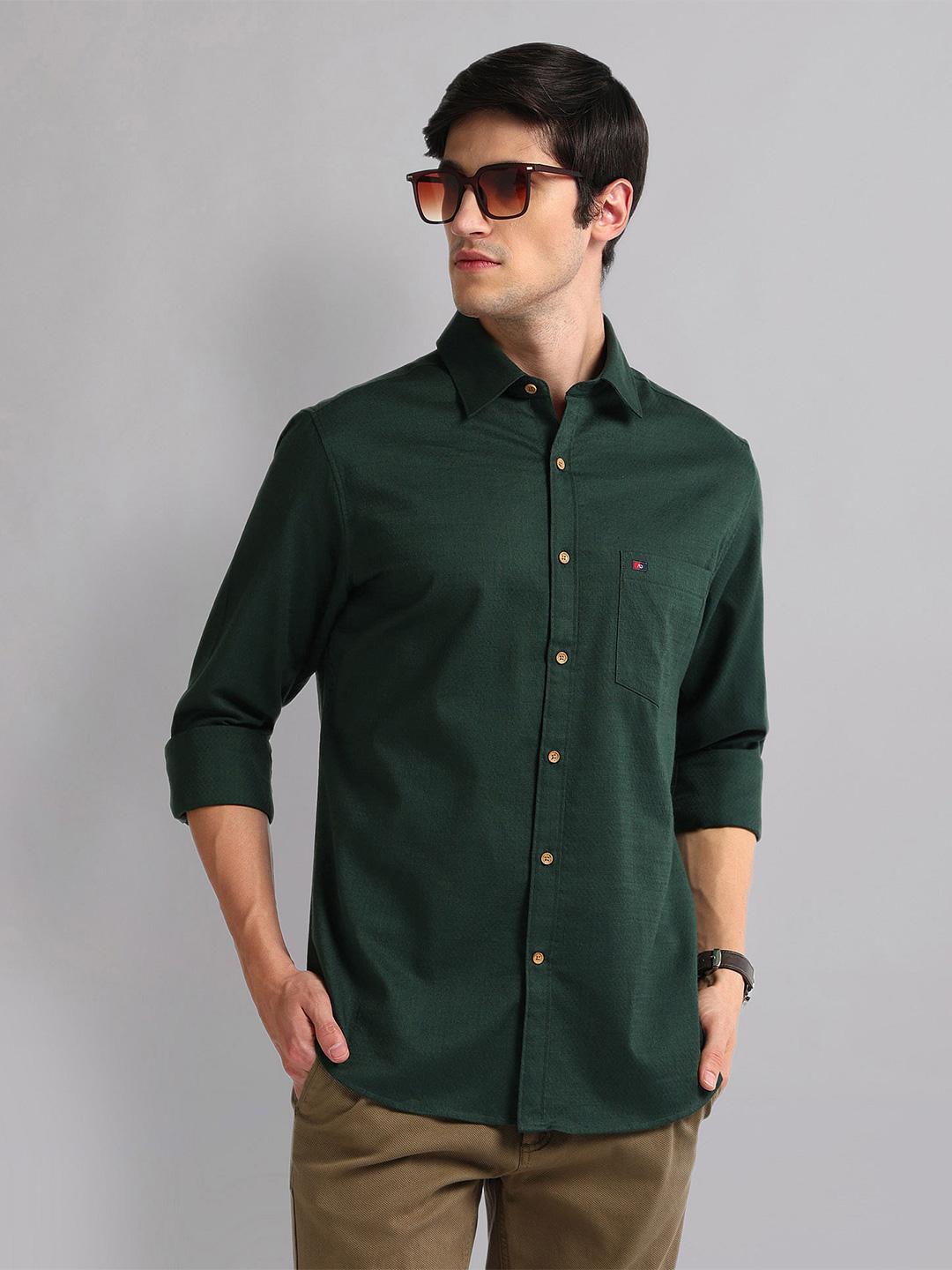 Buy AD By Arvind Solid Slim Fit Patterned Weave Shirt - Shirts for Men ...