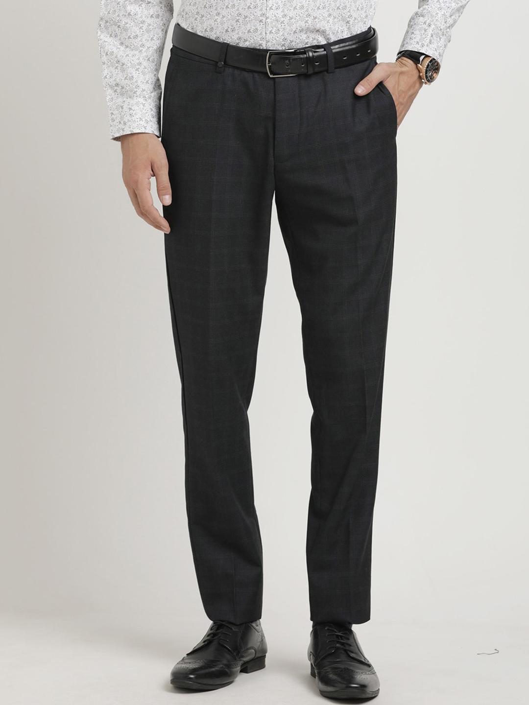Buy Turtle Men Checked Mid Rise Tailored Skinny Fit Formal Trousers ...