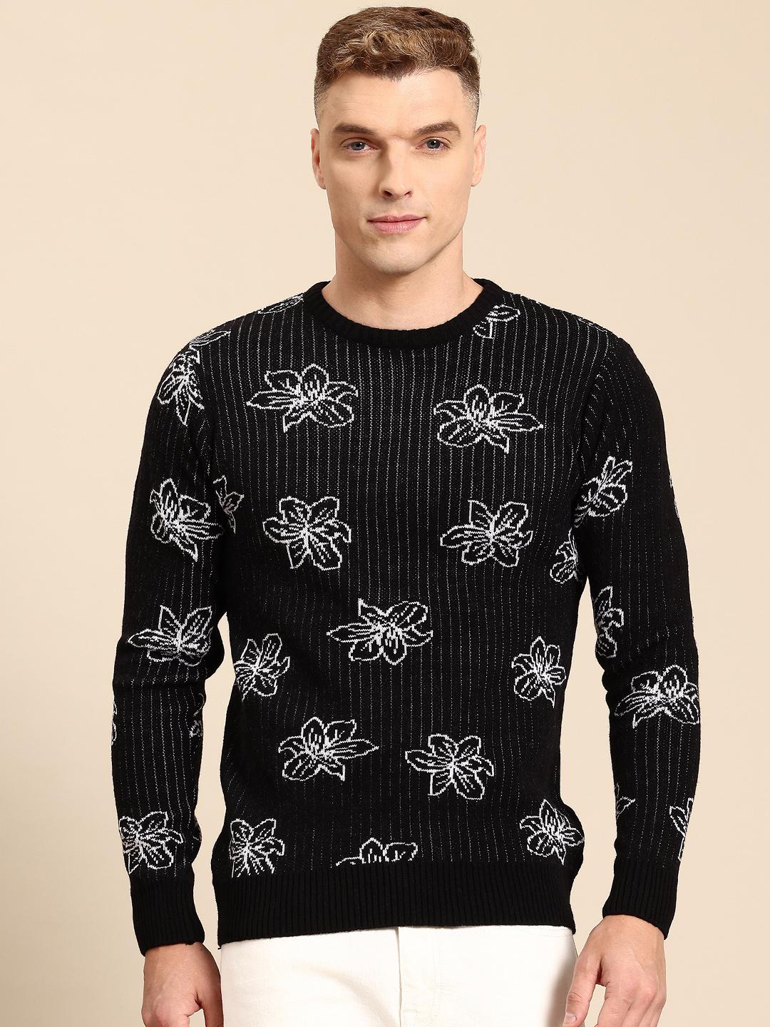 Buy Mast & Harbour Acrylic Floral Self Design Pullover - Sweaters for ...