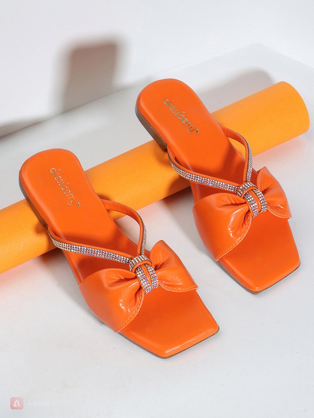 Buy DressBerry Orange Embellished Open Toe Flats - Flats for Women ...