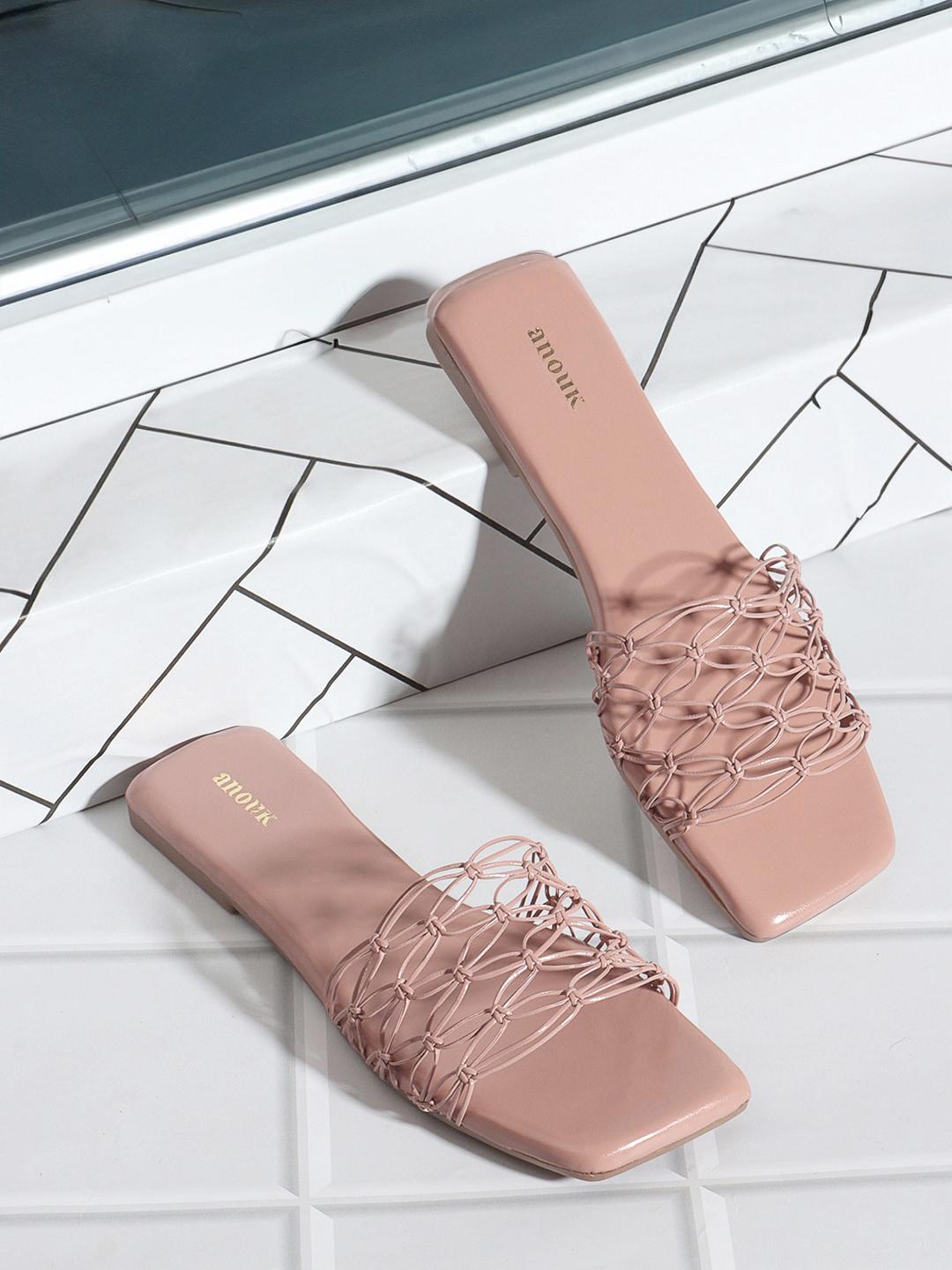 Buy Anouk Peach Textured Open Toe Flats - Flats for Women 29083778 | Myntra