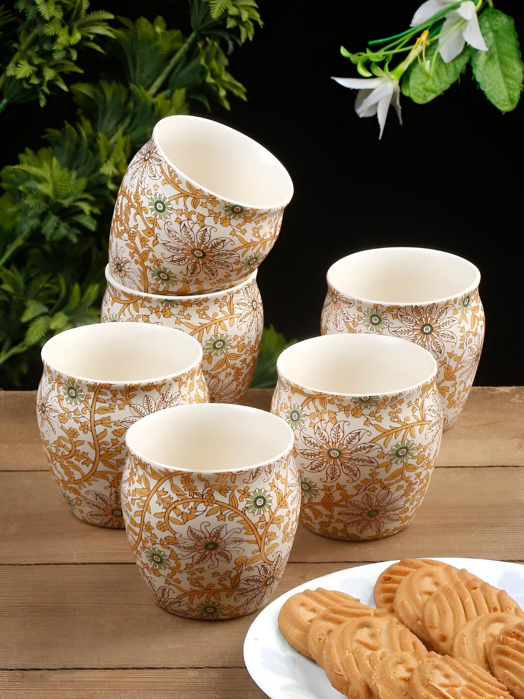 Buy Arrabi White Floral Ceramic Handmade 6 Piece Kulladh 220ml - Cups And Mugs for Unisex ...