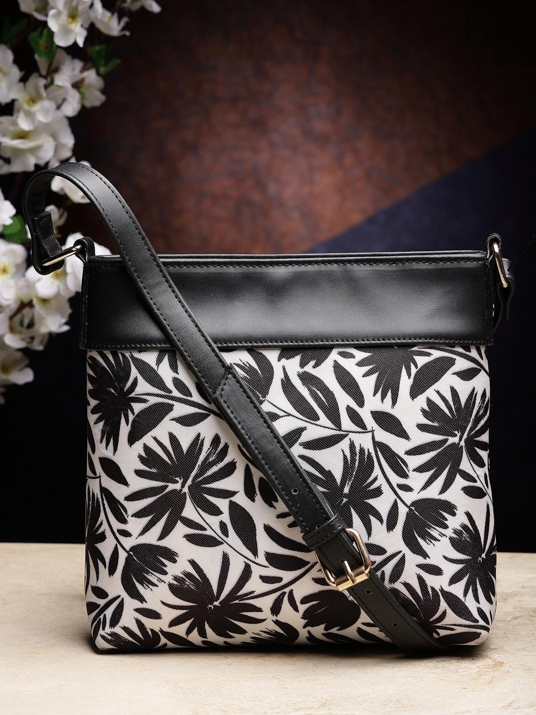 Buy Sangria Black Floral Printed Structured Sling Bag - Handbags for ...