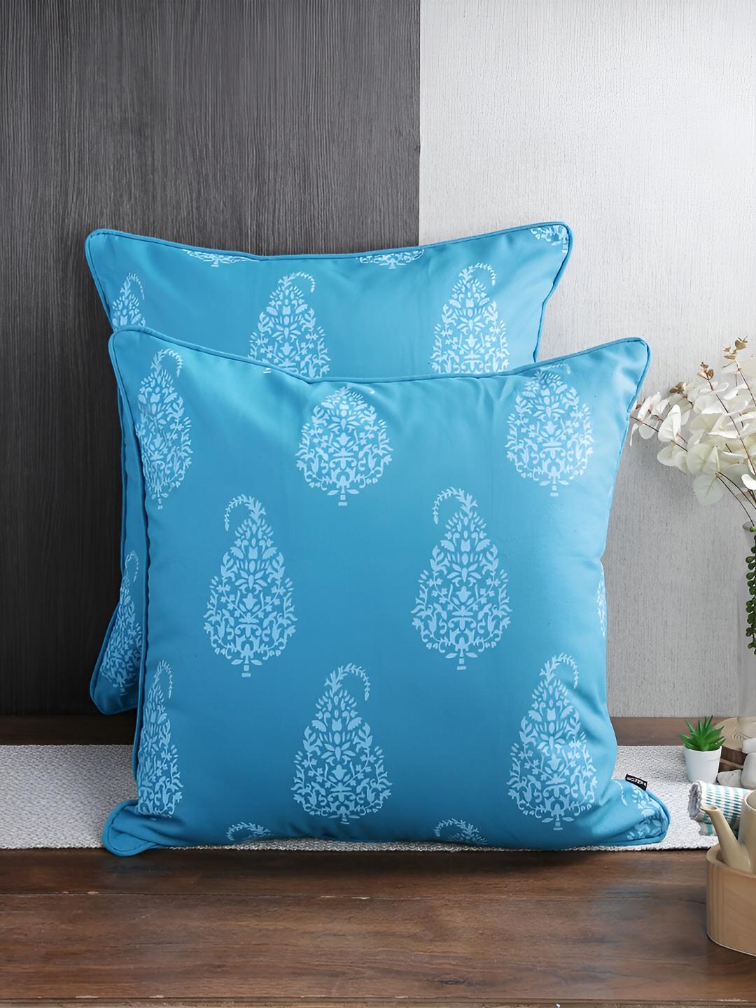 Buy Aura Turquoise Blue 2 Pieces Floral Square Cushion Covers - Cushion ...