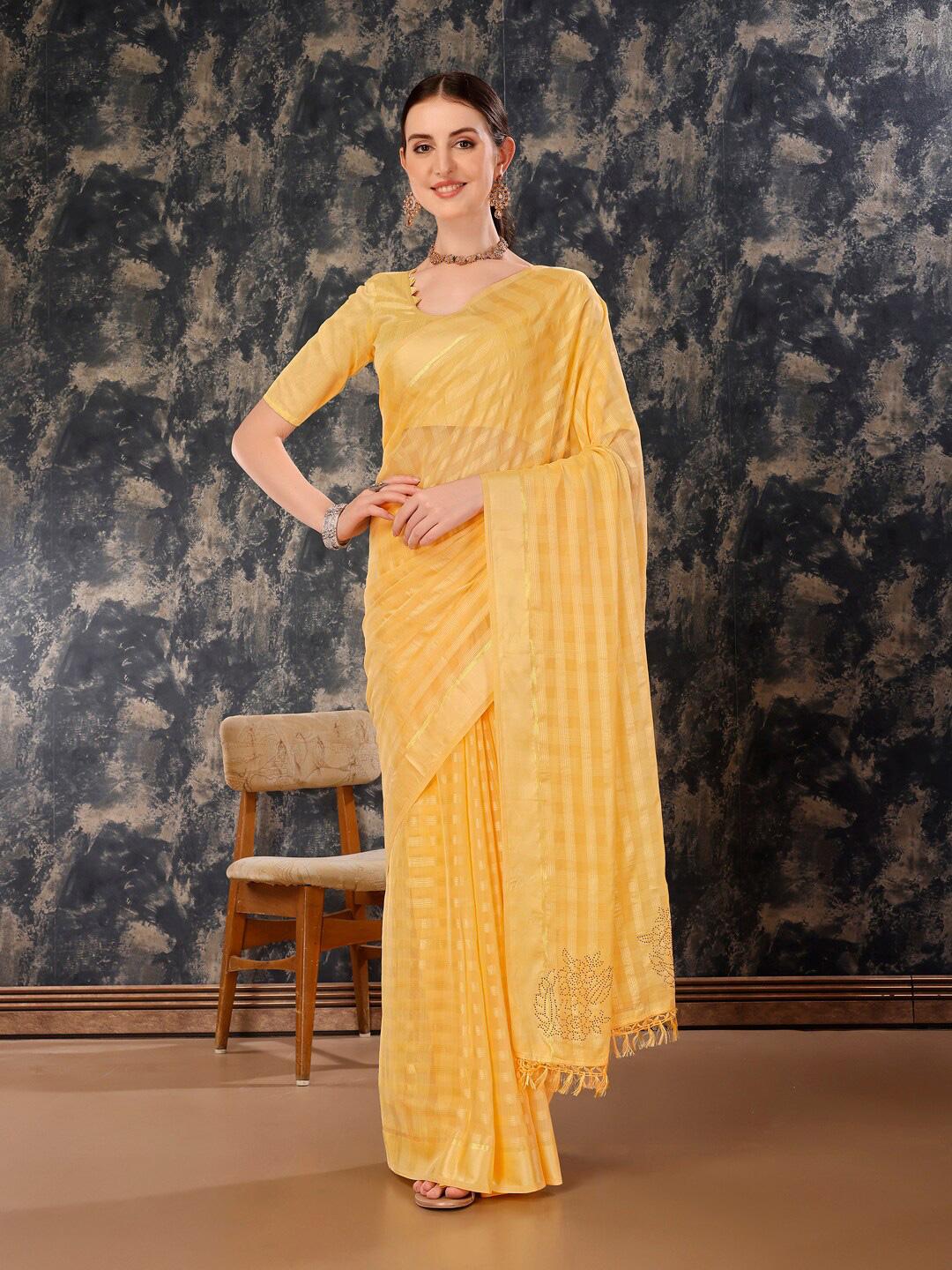 Buy HERE&NOW Checked Woven Design Pure Chiffon Saree - Sarees for Women ...