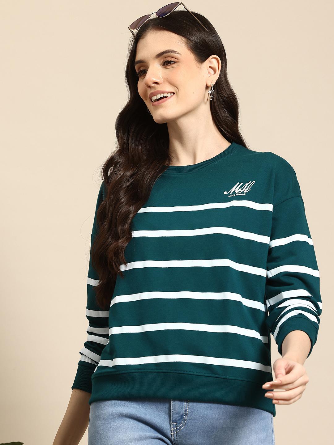Buy Mast & Harbour Striped Pullover Sweatshirt - Sweatshirts for Women ...