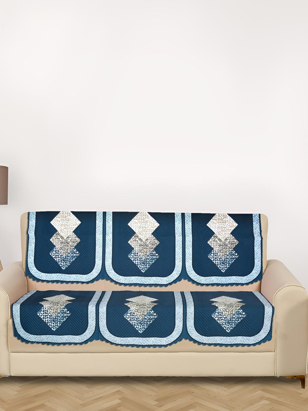 Buy RRC Cream Geometric Velvet Quilted 6PC Straight 3 Seater Sofa Cover ...