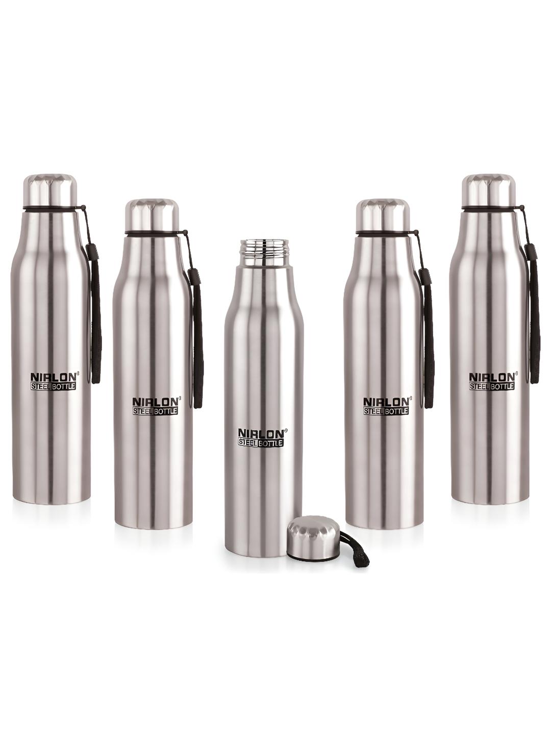 Buy NIRLON Silver Toned 5 Pieces Stainless Steel Solid Water Bottle 950 ...