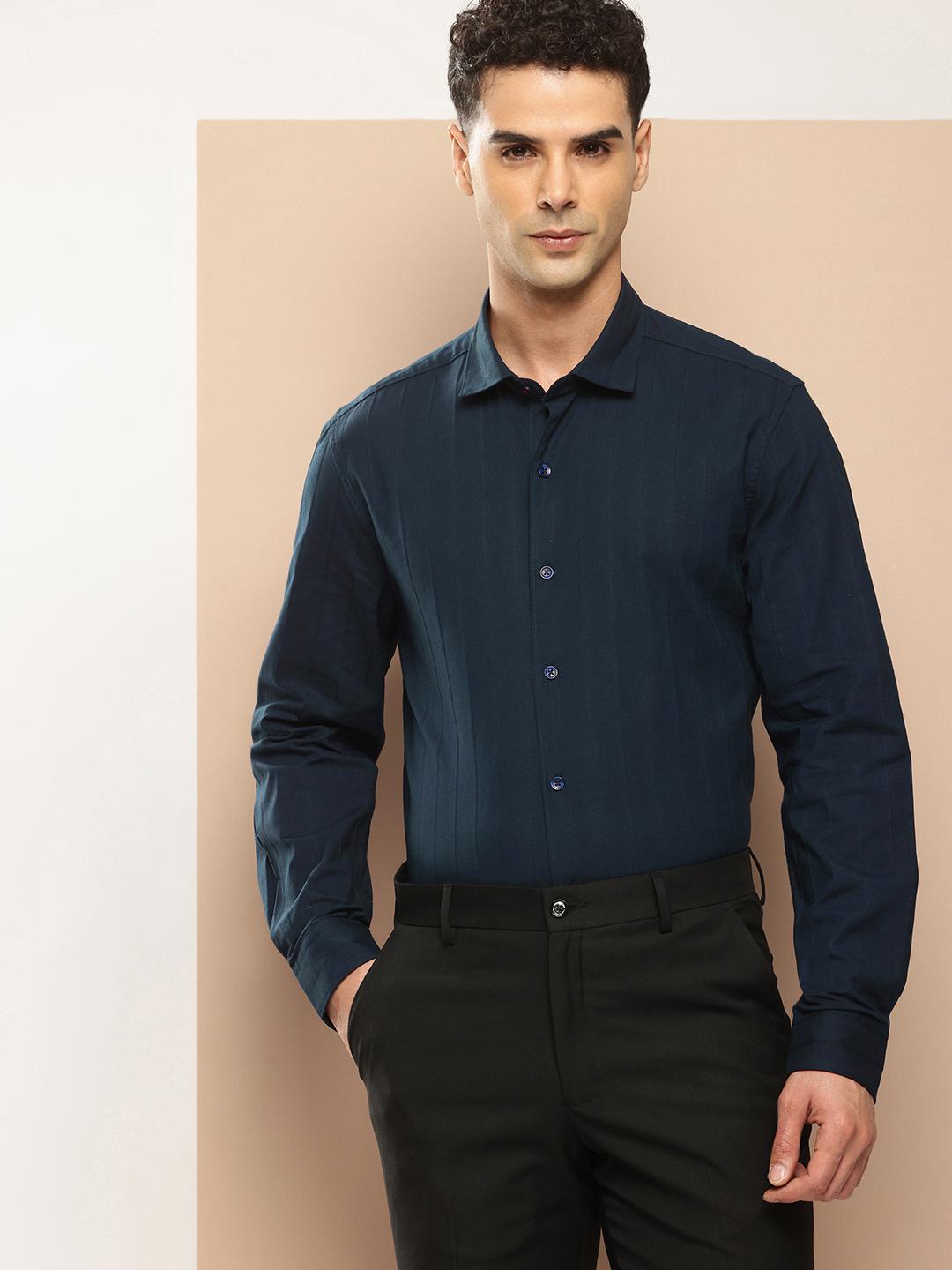 Buy INVICTUS Vertical Stripes Pure Cotton Formal Shirt - Shirts for Men ...