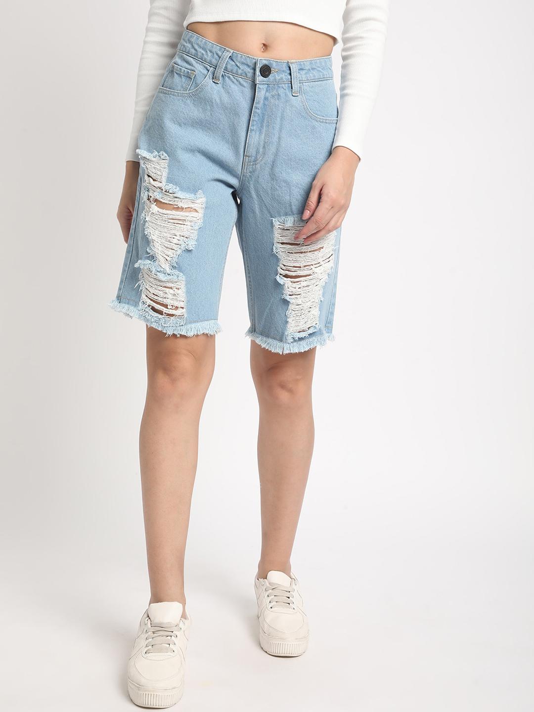 Buy Bene Kleed Women Slim Fit High Rise Distressed Denim Jorts - Shorts ...