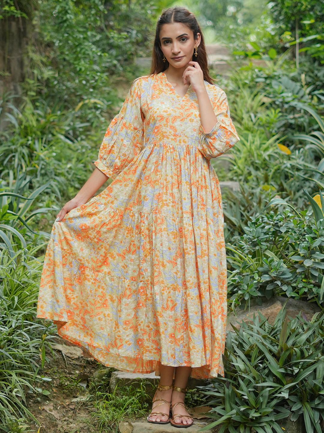 Buy Libas Floral Print Band Collar Maxi Dress - Dresses for Women ...