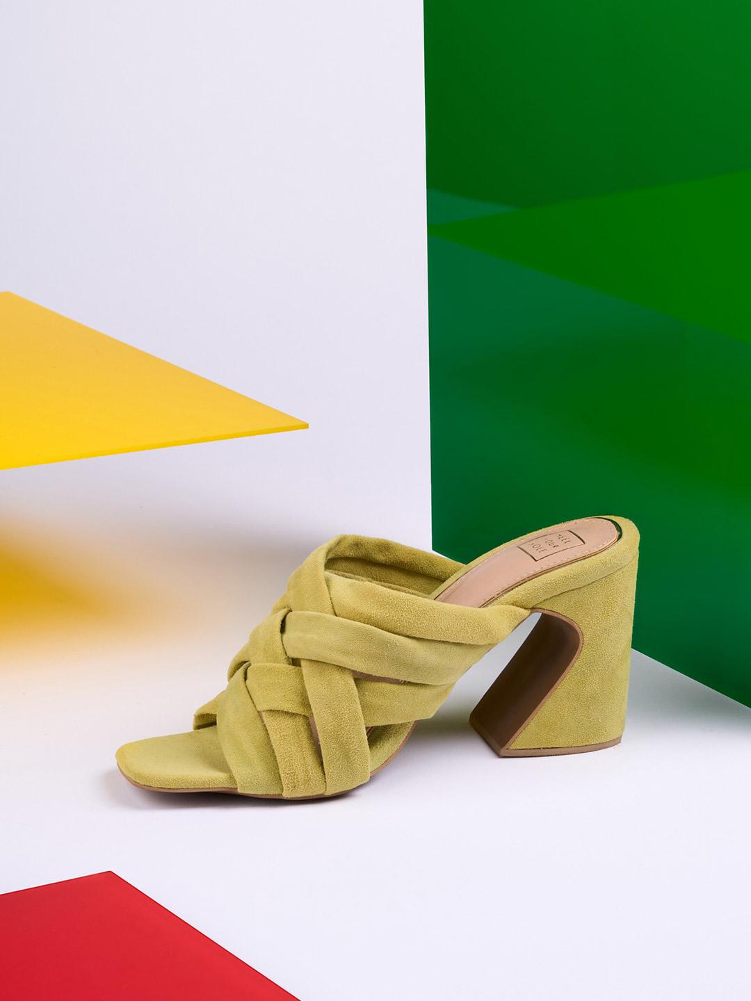 Buy HEEL YOUR SOLE Open Toe Suede Block Heeled Mules - Heels for Women ...