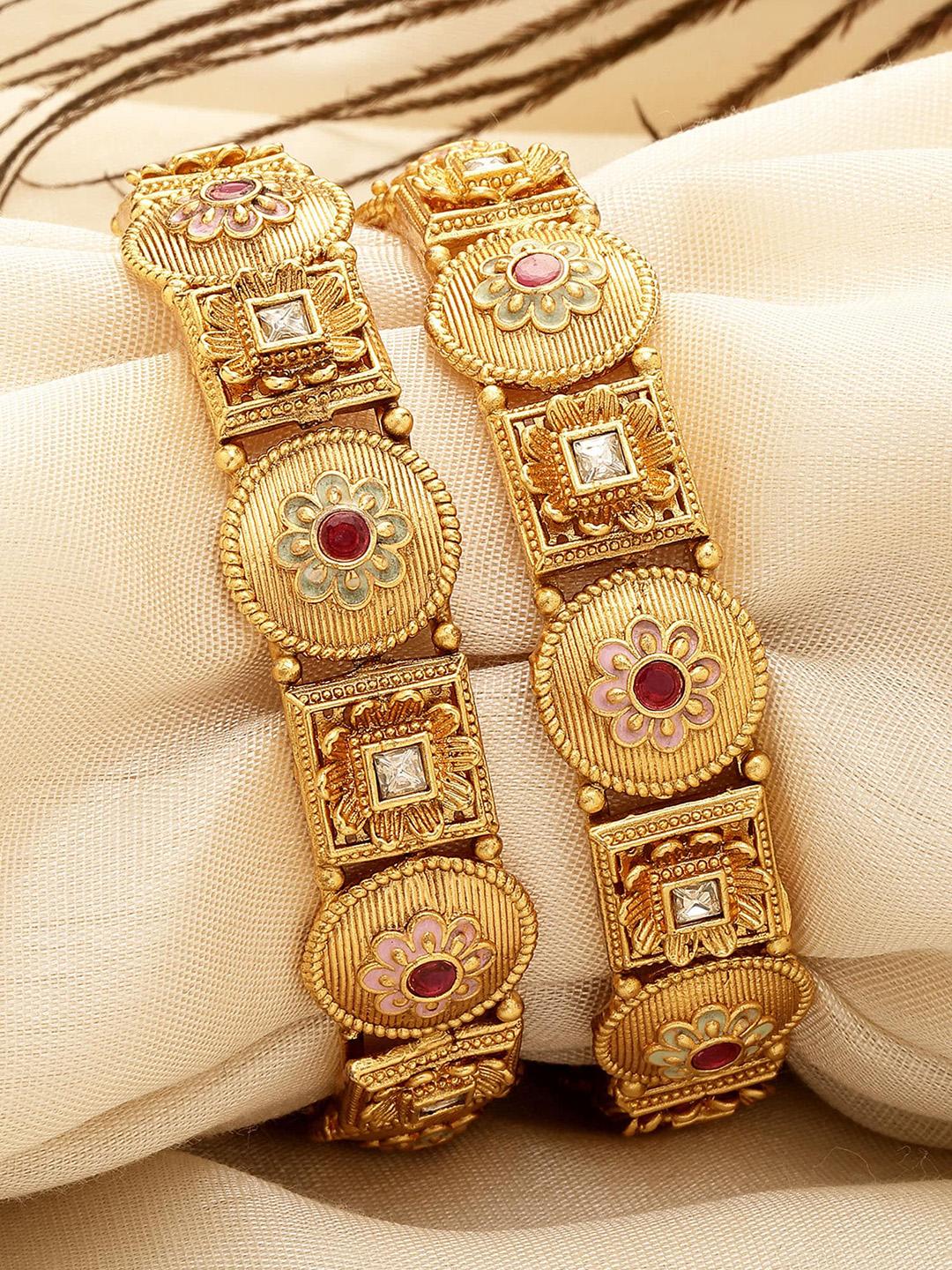 Buy KARATCART Set Of 2 Gold Plated & Kundan Studded Bangles - Bangle ...
