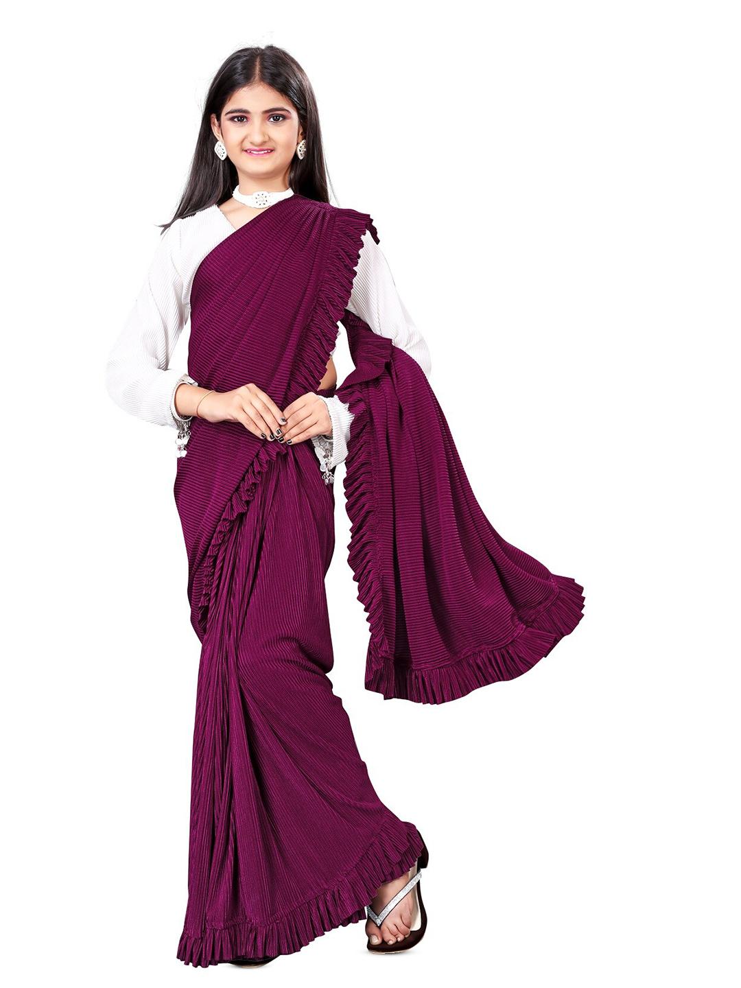 Buy Dhyey Fashion Girls Striped Ready To Wear Saree - Sarees for Girls ...