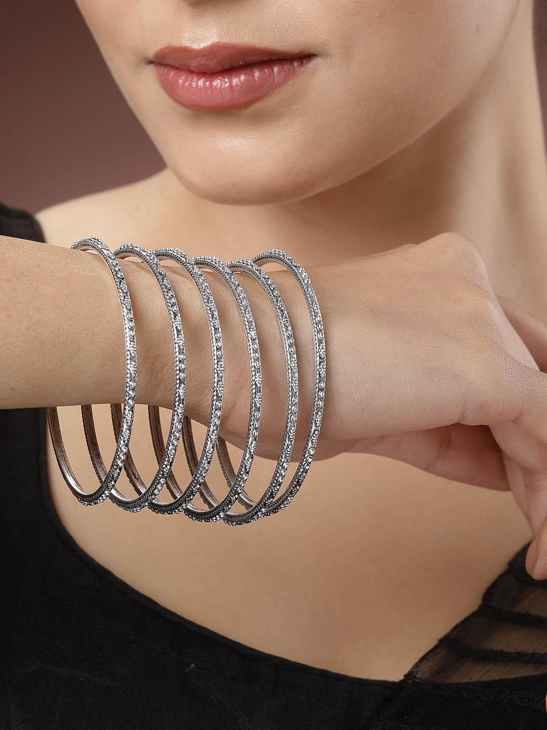 Buy NVR Women Set Of 12 German Silver Plated Oxidised Bangles - Bangle ...