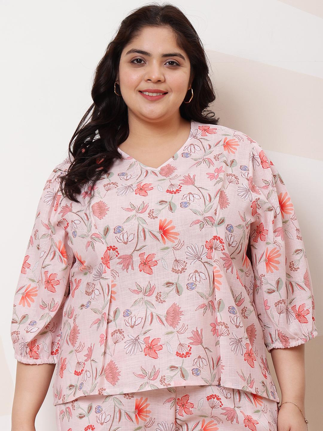 Buy Athena Ample Plus Size Floral Print Gathered Or Pleated A Line Top ...
