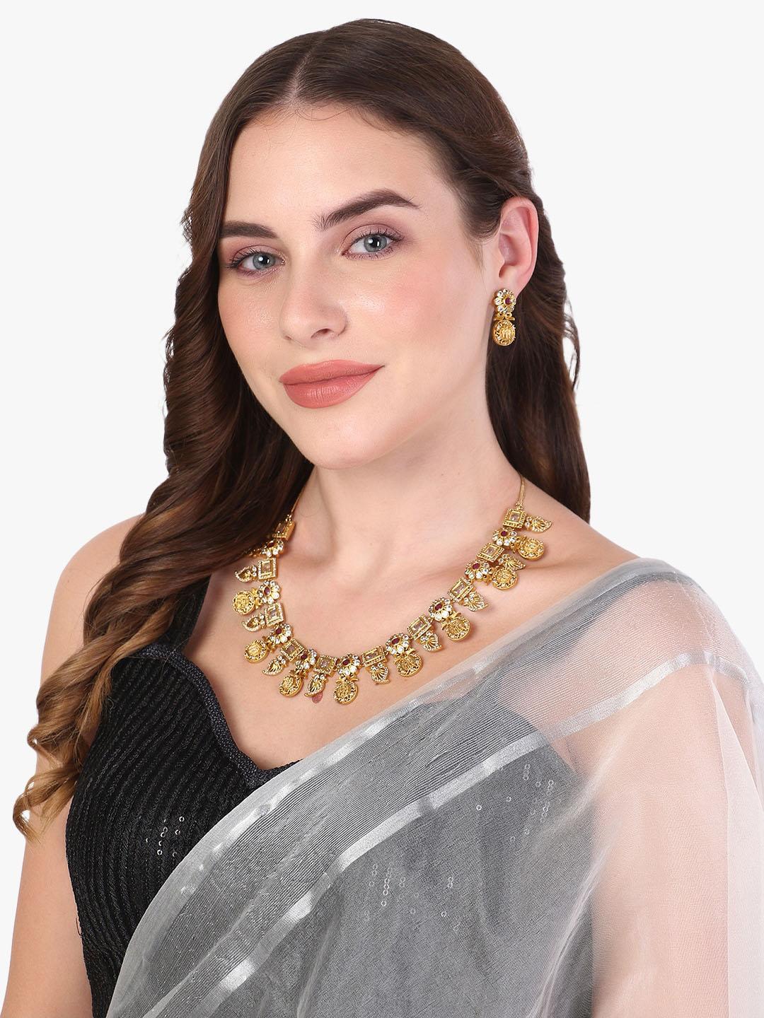 Buy Adwitiya Collection 24CT Gold Plated Stone Studded Temple Jewellery Set - Jewellery Set for ...