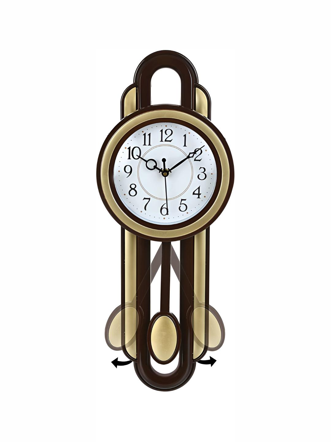 Buy Attractionz Gold Toned & White Round Textured Analogue Pendulum ...