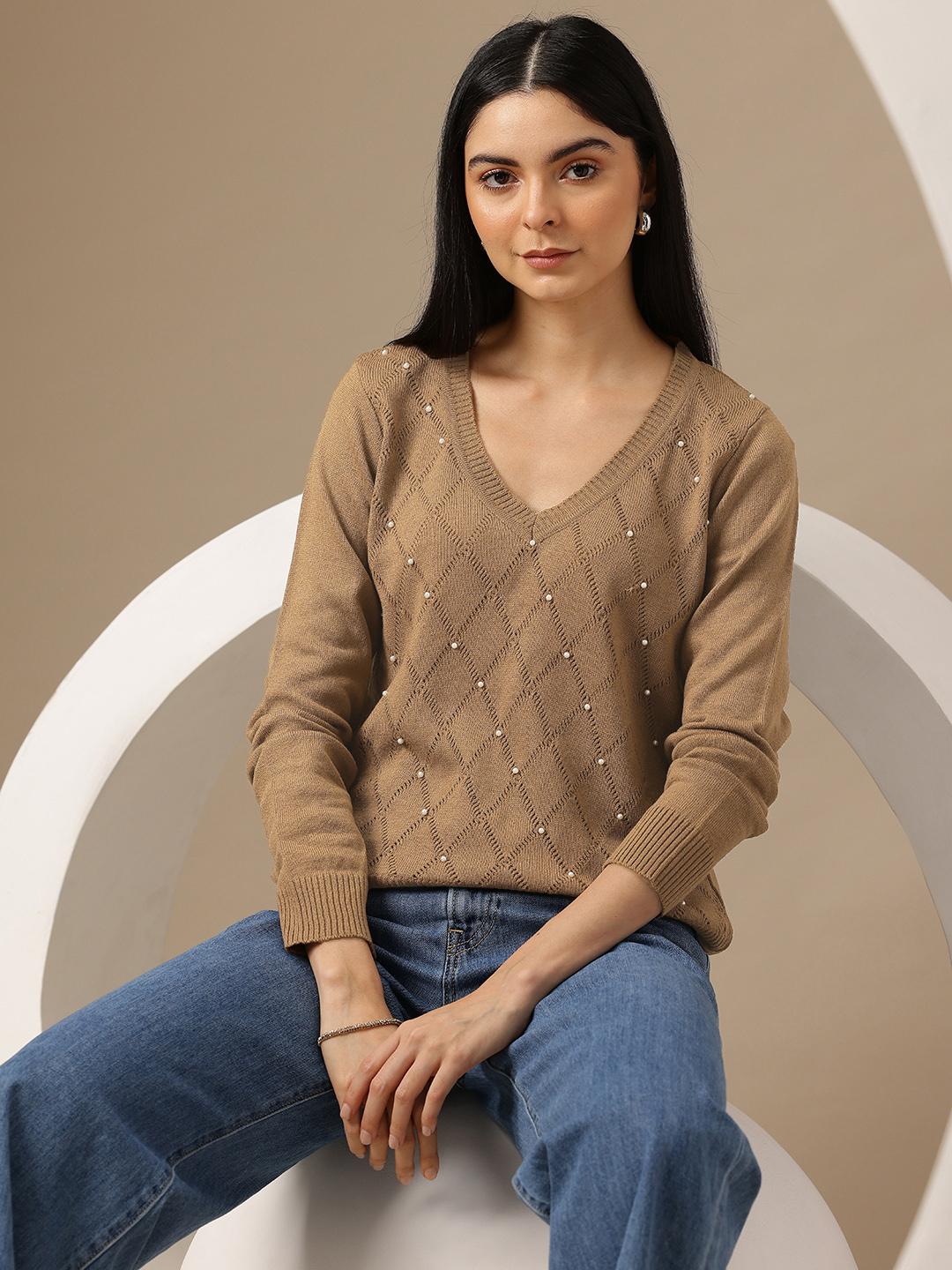 Buy Chemistry Open Knit Embellished Pullover - Sweaters for Women ...