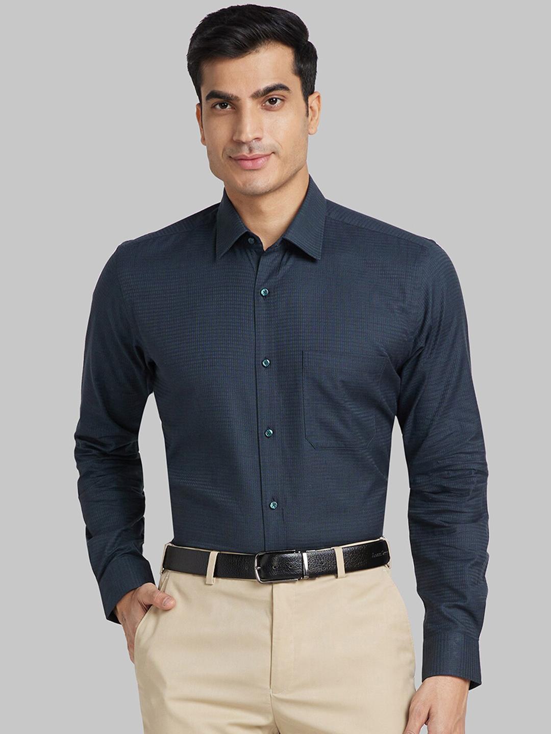 Buy Raymond Self Design Pure Cotton Contemporary Fit Formal Shirt ...