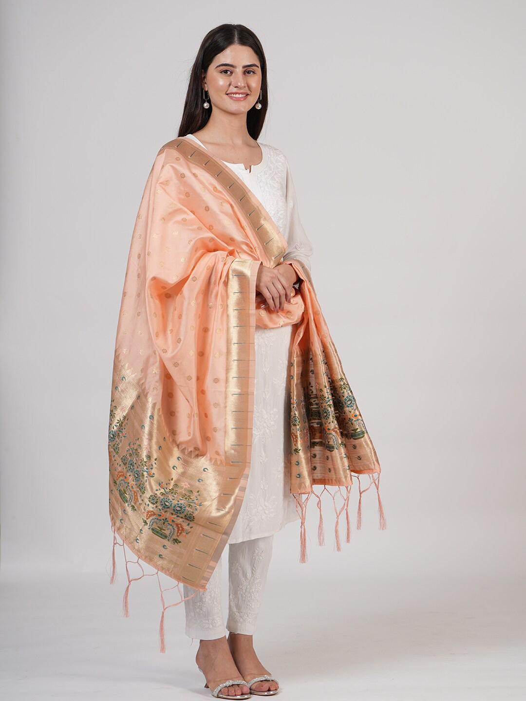 Buy MUFFLY Woven Design Banarasi Silk Dupatta With Zari - Dupatta for ...
