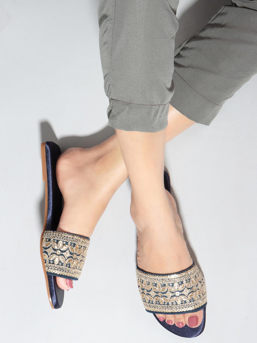 Buy Anouk Blue Embellished Open Toe Flats - Flats for Women 29434552 ...