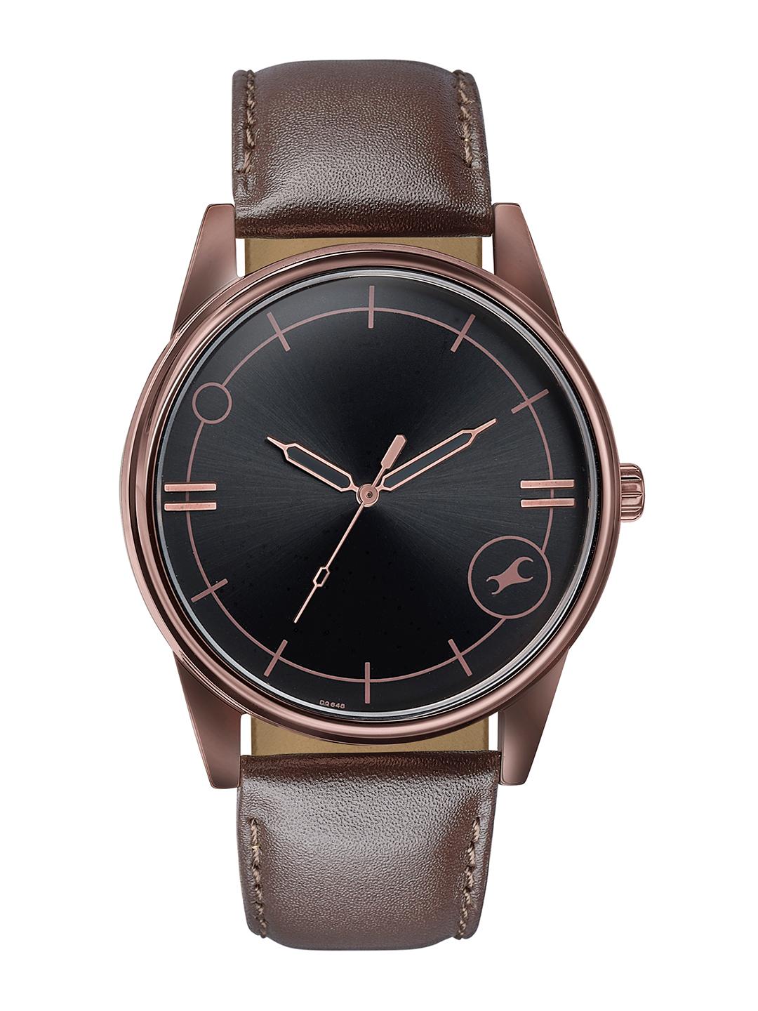 Buy Fastrack Men Grace Leather Straps Analogue Watch 3305QL01 Black ...