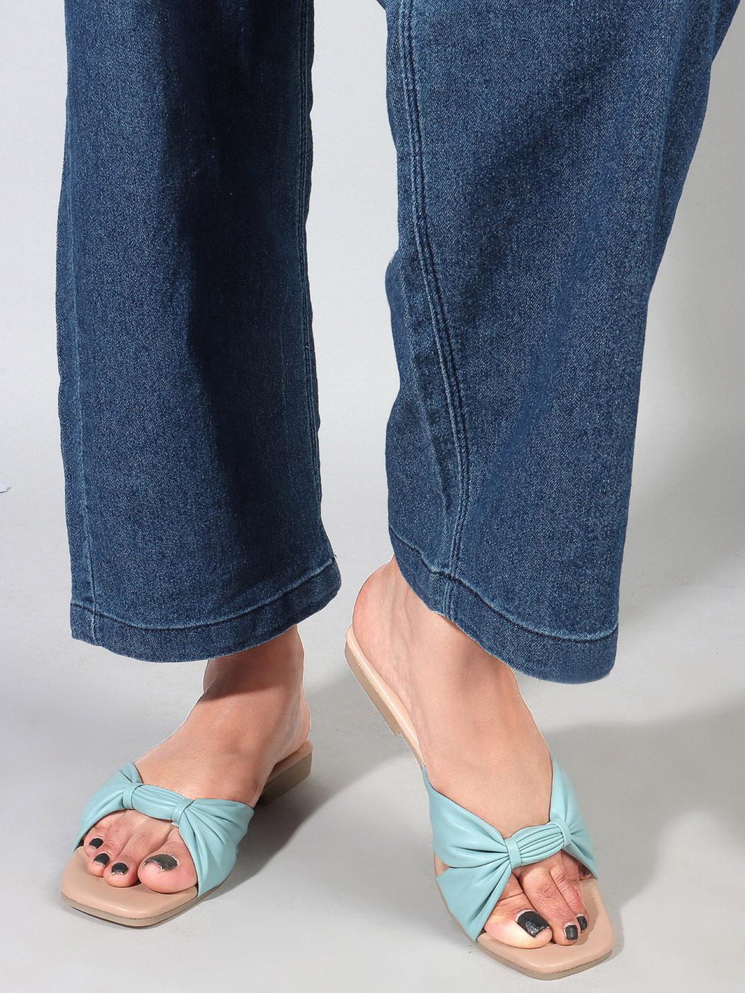 Buy DressBerry Blue Textured Open Toe T Strap Flats - Flats for Women ...