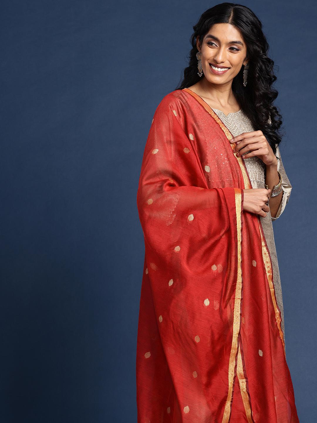 Buy Taavi Ethnic Motifs Woven Design Handloom Dupatta - Dupatta for ...