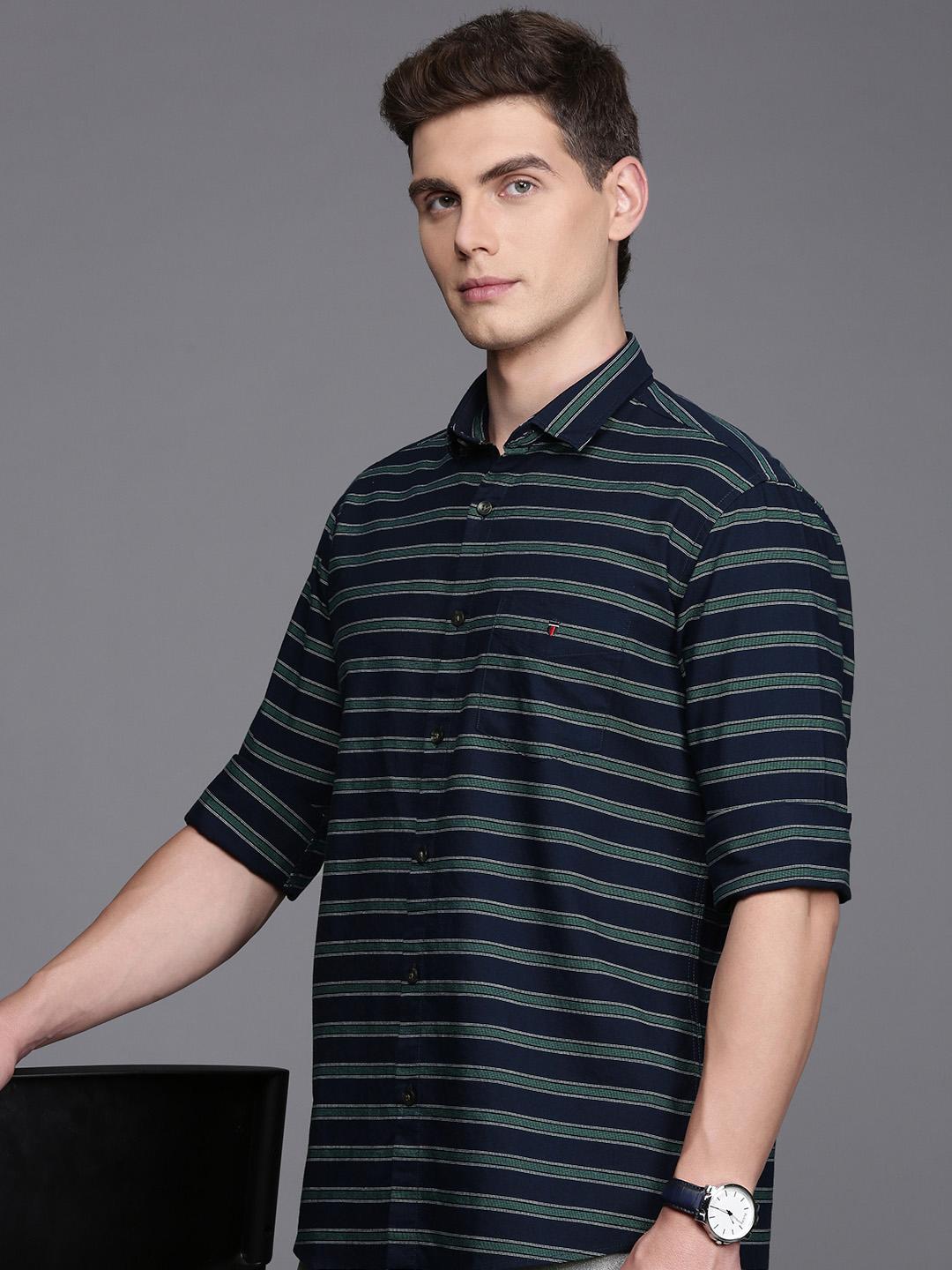 Buy Louis Philippe Sport Pure Cotton Slim Fit Horizontal Stripes Opaque ...