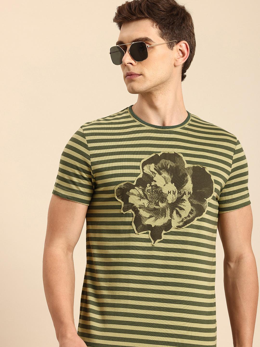 Buy Being Human Pure Cotton Striped Applique T Shirt - Tshirts for Men ...