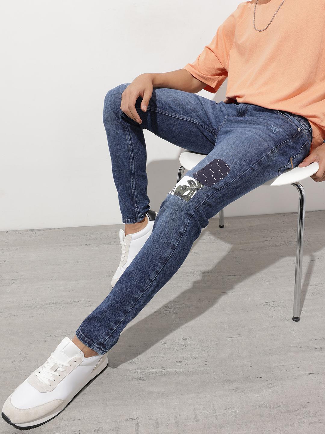 Buy The Roadster Life Co. Men Skinny Fit Mid Rise Medium Shade Applique ...