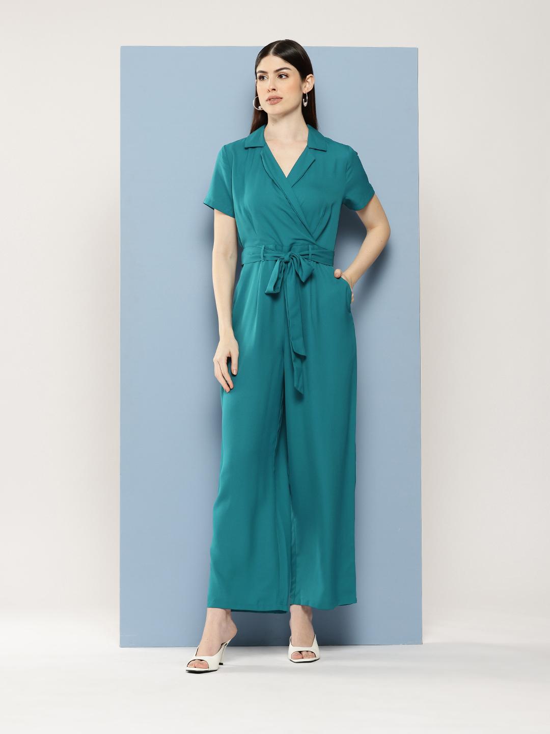 Buy Chemistry Waist Tie Up Notched Lapel Collar Basic Jumpsuit ...